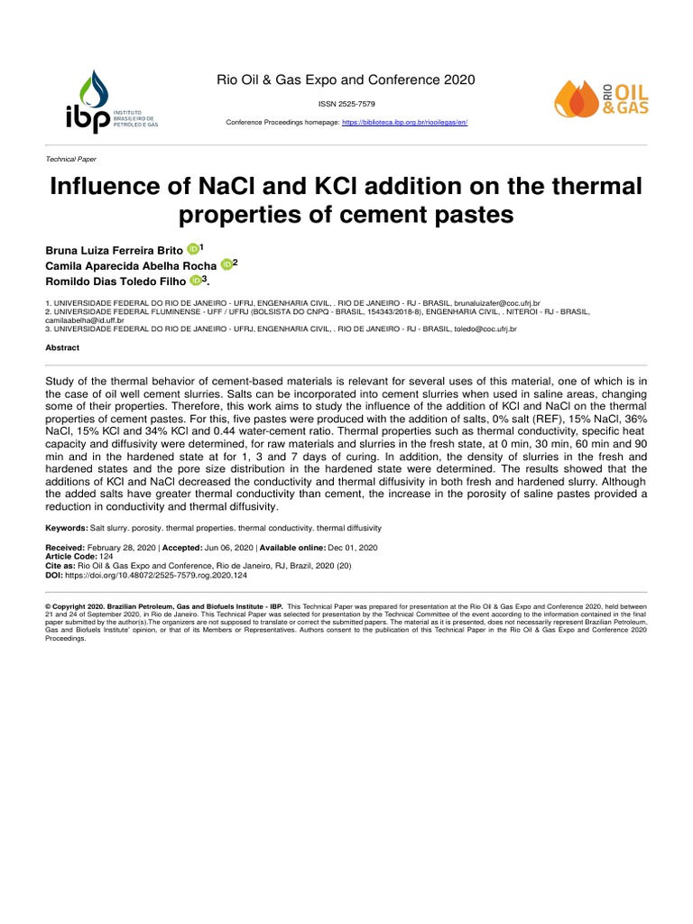 Influence of NaCl and KCL Addition On The Thermal Properties of Cement ...
