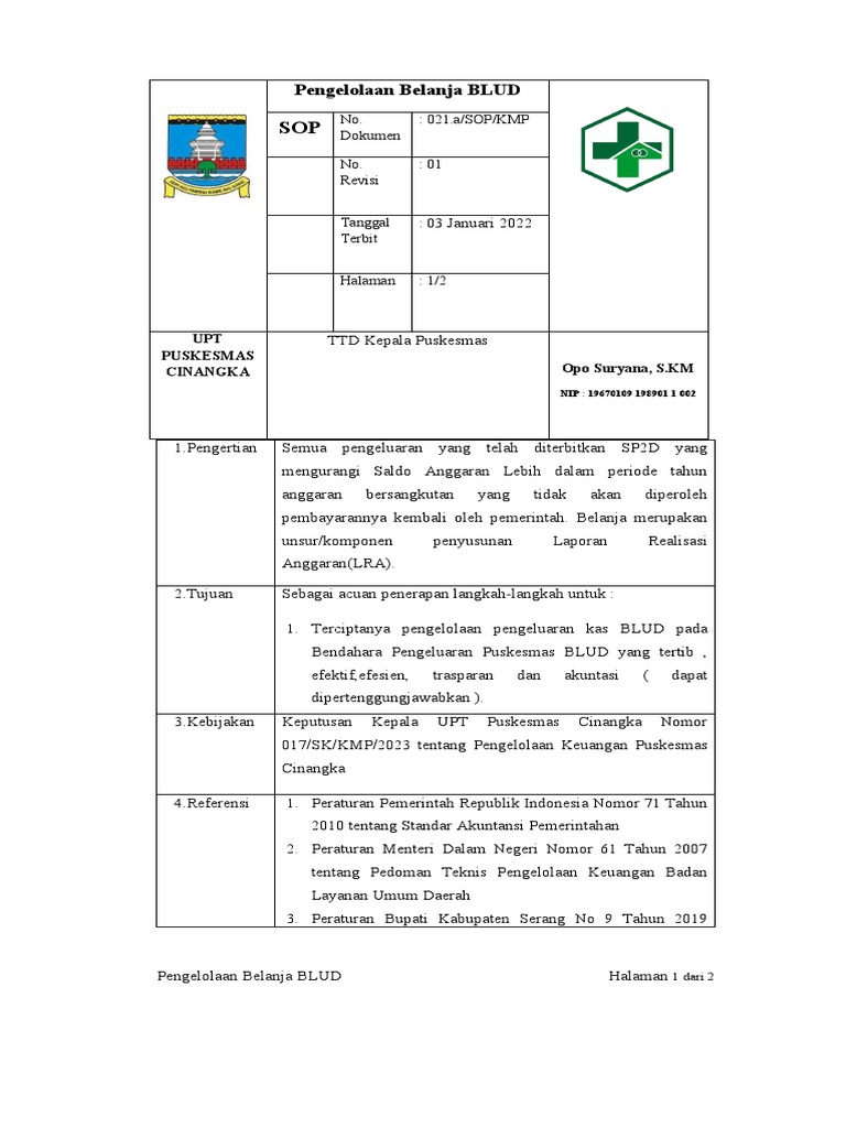 SOP PENGELOLAAN BELANJAa | PDF