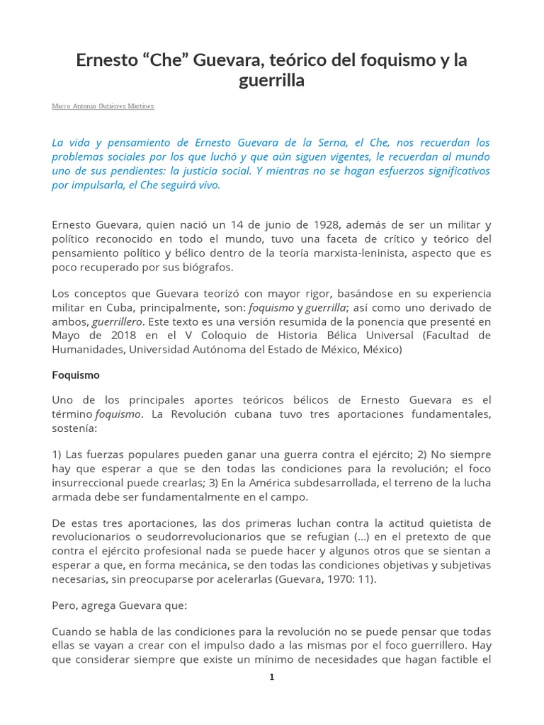 Teoría del Foquismo de Che Guevara | PDF