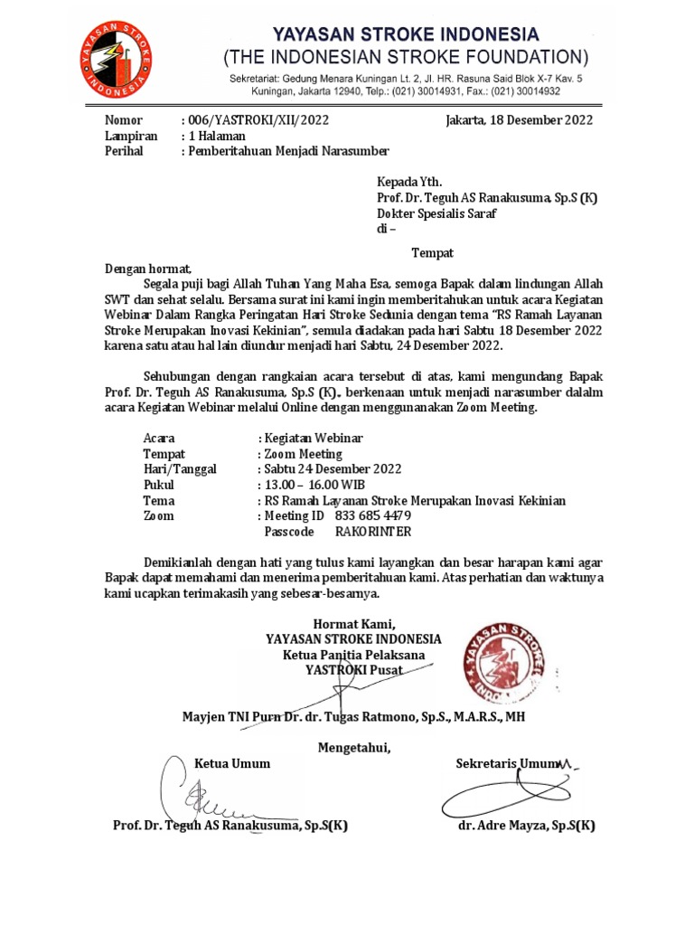 Surat Prof. Dr. Teguh AS Ranakusuma, Sp.S (K) | PDF