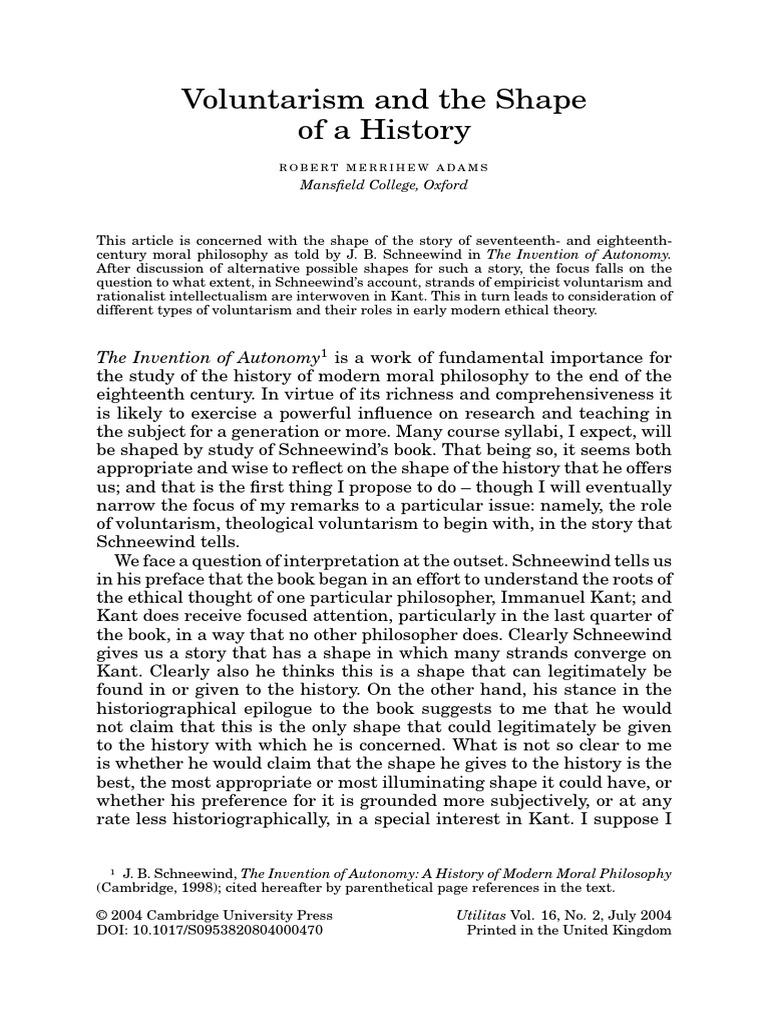 Adams, Robert - Voluntarism and The Shape of A History | PDF | Philosophy