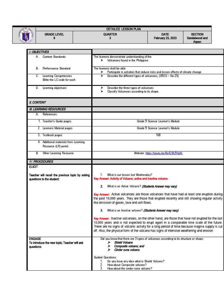 Types of Volcanoes Lesson Plan | PDF | Volcano | Lava