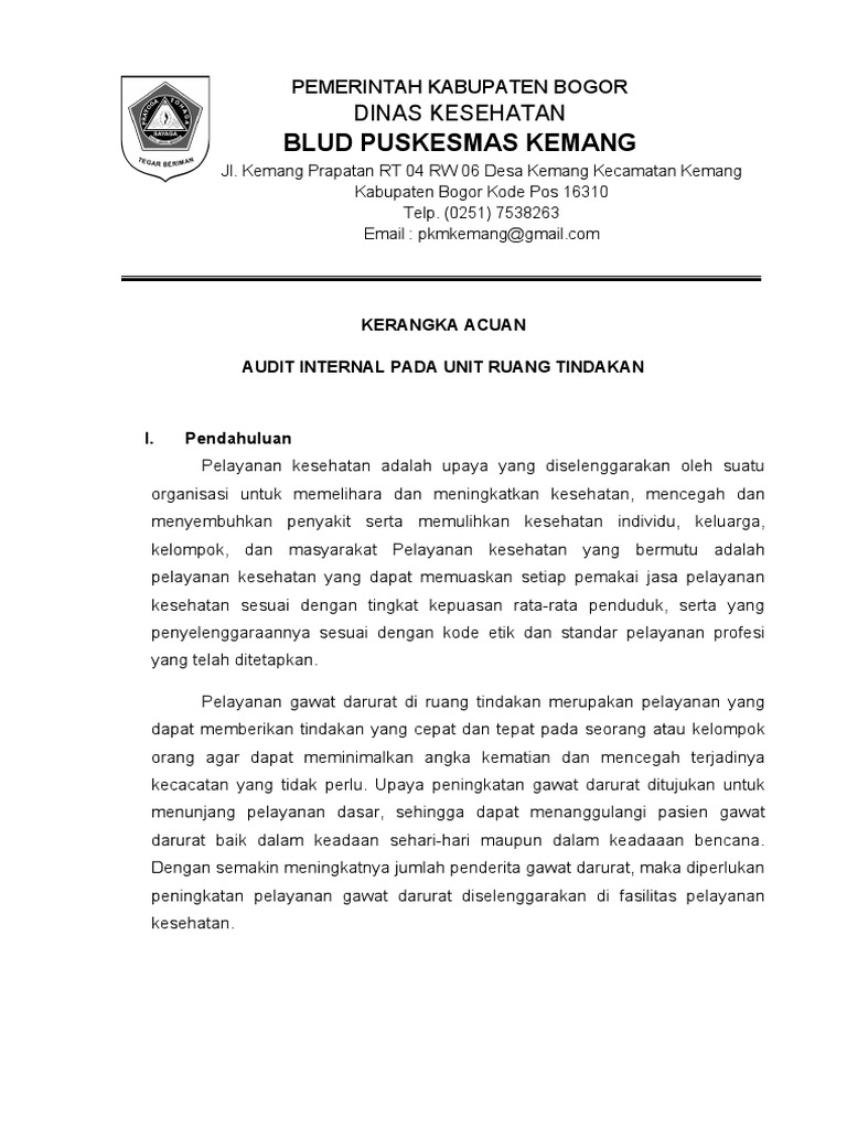Kak Audit Internal Ruang Tindakan | PDF
