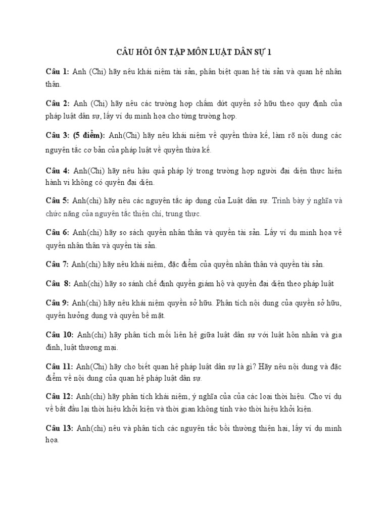 CÂU HỎI ÔN TẬP DS1 | PDF