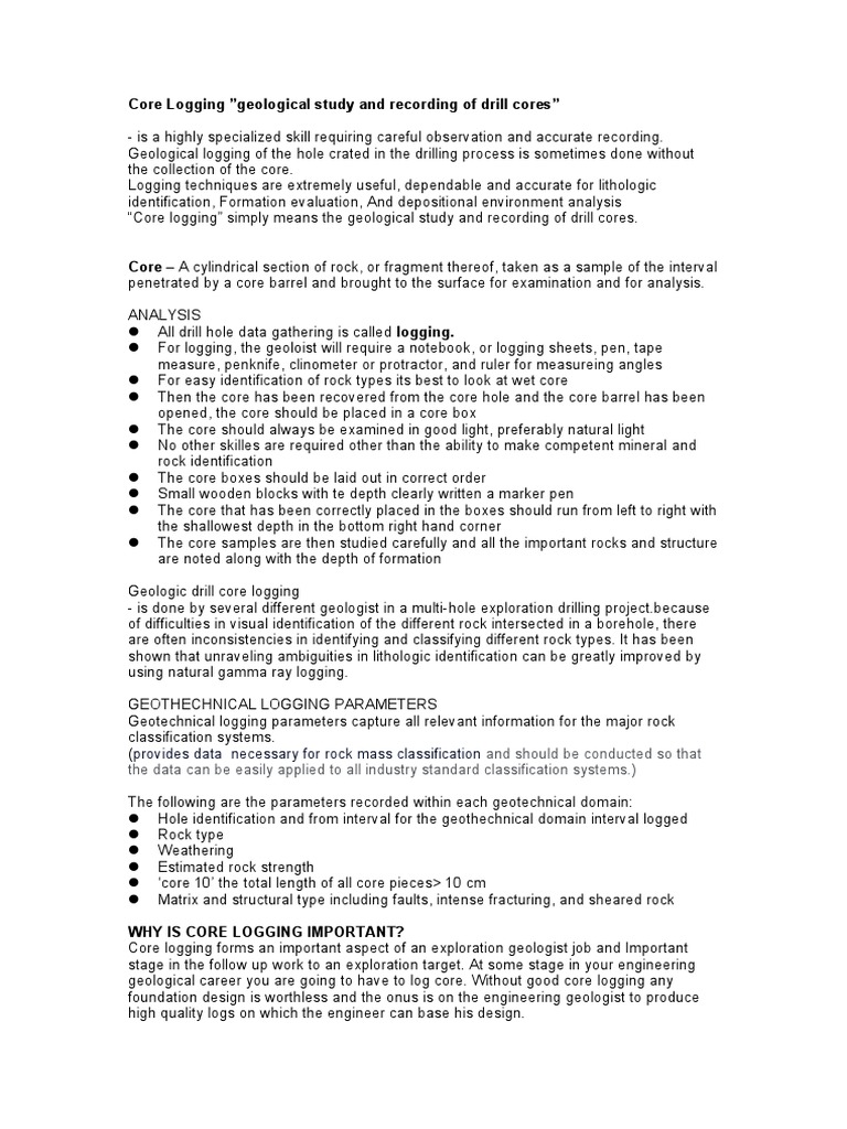 Core Logging Pdf Geotechnical Engineering Geology