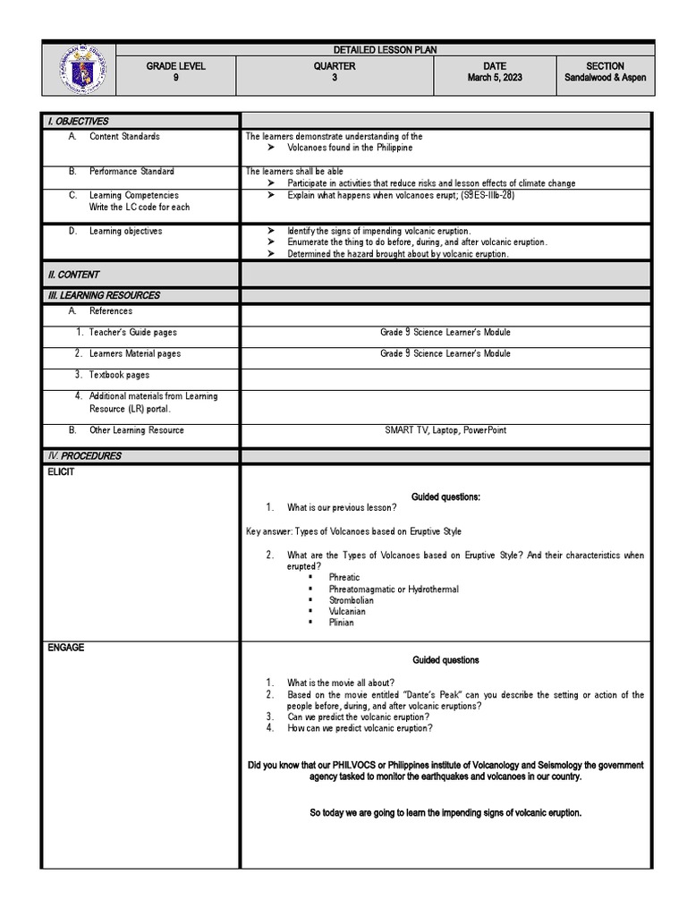 Lesson Plan 5 Impending Signs of Volcanic Eruption | PDF | Volcano ...