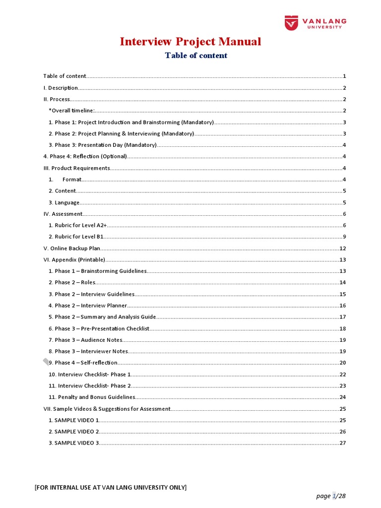 Anh Văn 3 4 - (EDITABLE) PBA Manual - Interview Project | PDF ...