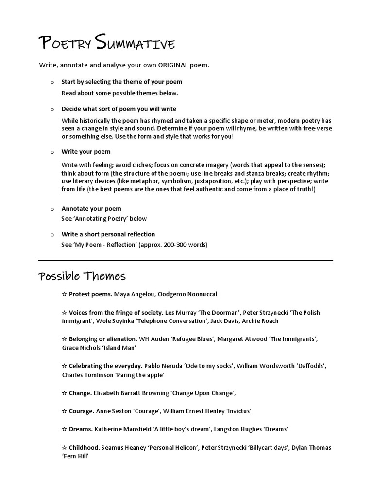 Year 8 Poetry Tasks (2022B) | PDF | Language Arts & Discipline ...