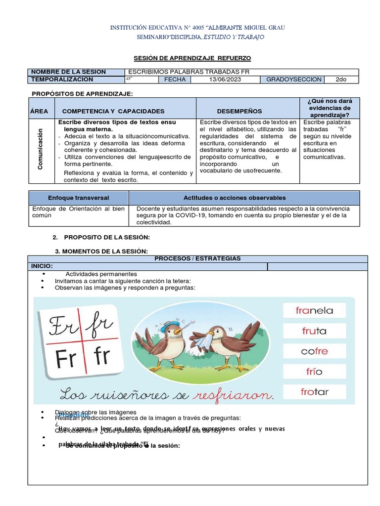 Escritura de Palabras con "fr" en 2do Grado | PDF | Artes del Lenguaje ...