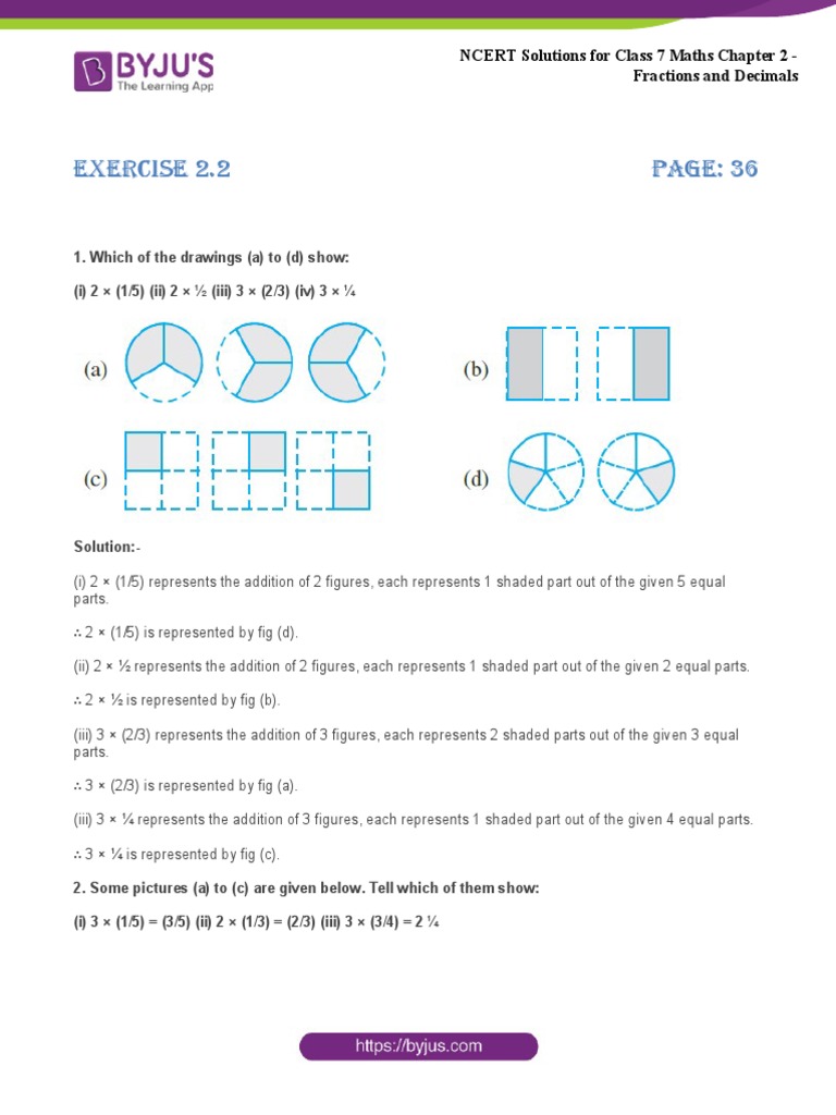 Ncert Solutions For Class 7 Maths 5may Chapter 2 Fractions and Decimals Exercise 2 2 | Download ...