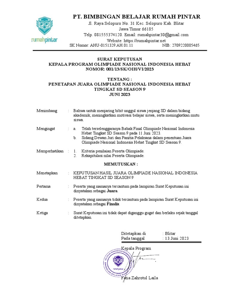 Juara Olimpiade SD Nasional Season 9 | PDF | Olahraga & Rekreasi