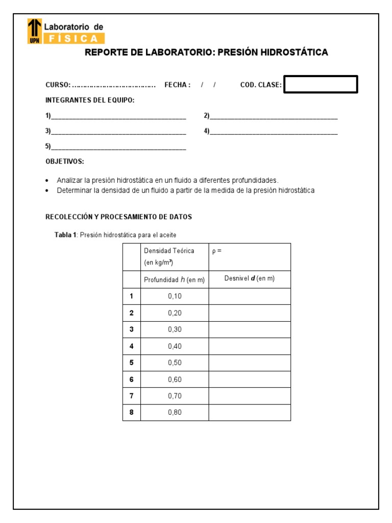 Reporte Lab Fisiarq s13 Prehidro | PDF | Presión | Ciencias fisicas