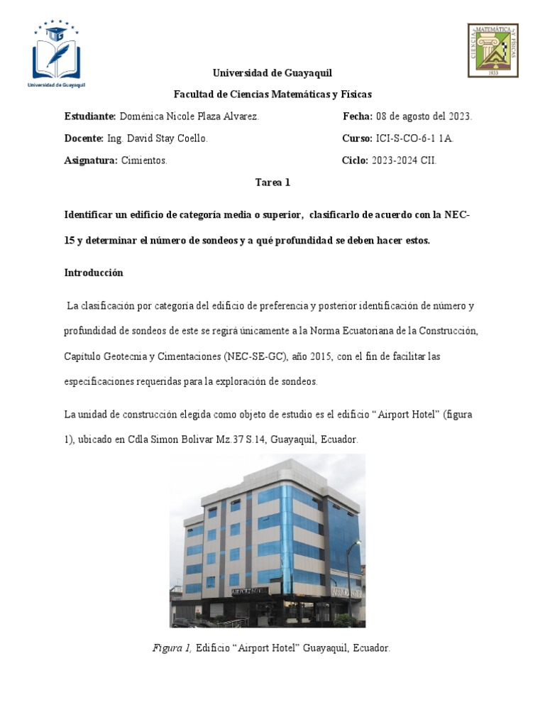Clasificación de Edificio y Sondeos - Doménica Plaza Alvarez | PDF | Fundación (Ingeniería)