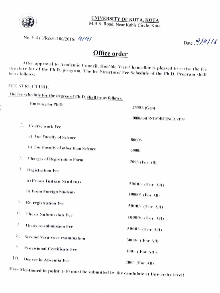 UOK-Ph.D. Fee Structure | Download Free PDF | Doctor Of Philosophy ...