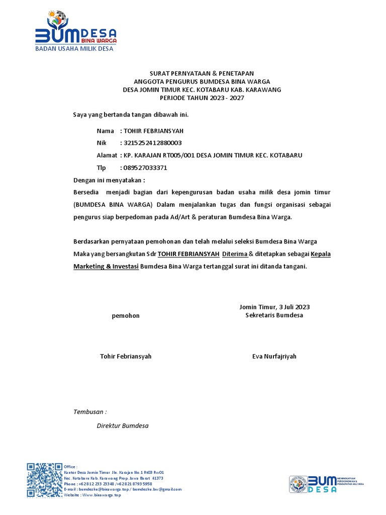 Surat Pernyataan Pengurus | PDF Surat Pernyataan Pengurus | PDF