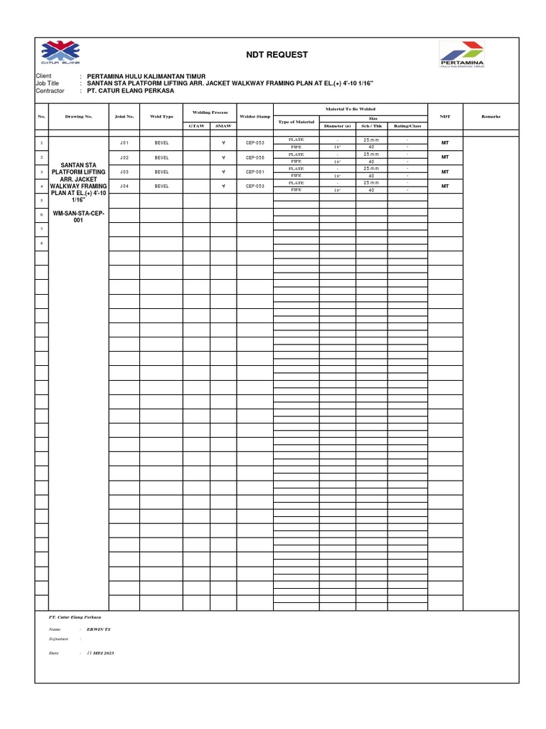NDT Req Lifting Arr. Jacket Walkway Framing +4 - 120221 | PDF | Pipe (Fluid Conveyance ...
