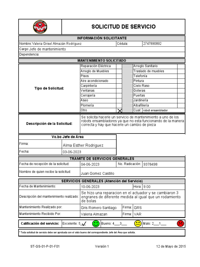 Formato Solicitud Servicio | PDF | Bienes manufacturados