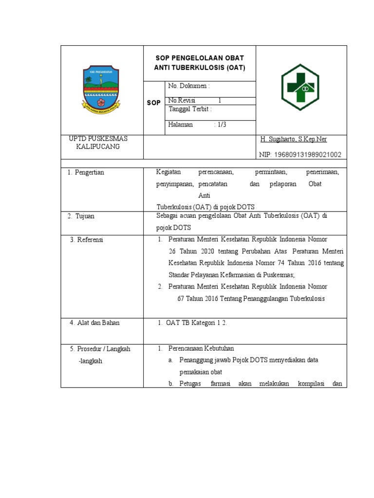 SOP Pengelolaan OAT di Puskesmas | PDF