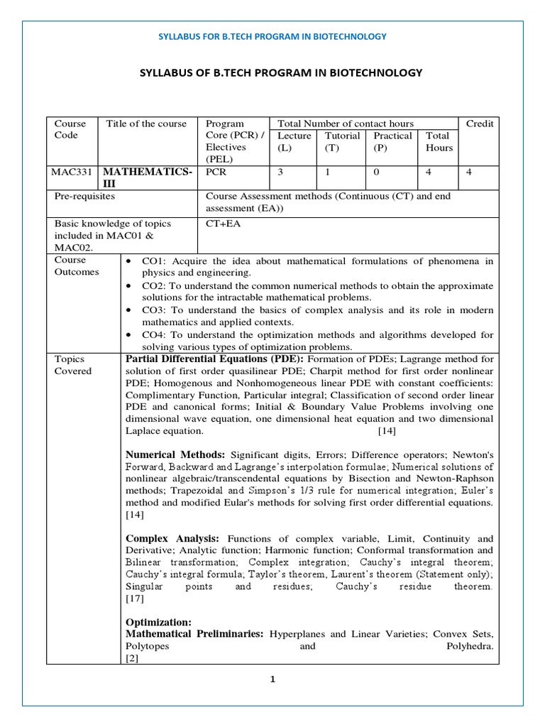 B.Tech Biotechnology Syllabus Overview | PDF | Teaching Methods ...