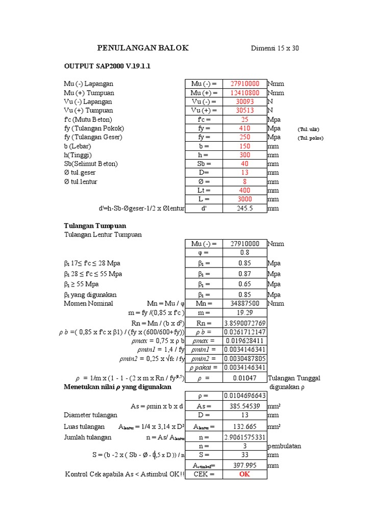 Penulangan Balok 15x30 dan 15x25 | PDF | Teaching Methods & Materials