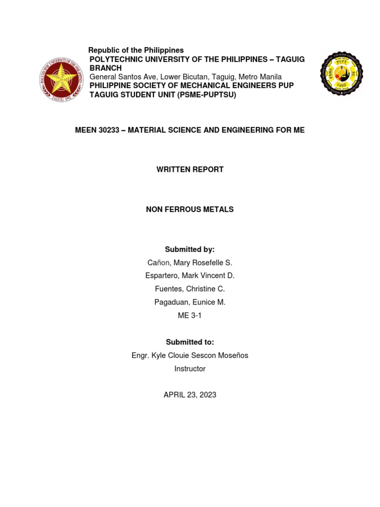 Non Ferrous-Metal - Group-2 - Written-Report - ME3 | PDF | Metals | Non ...