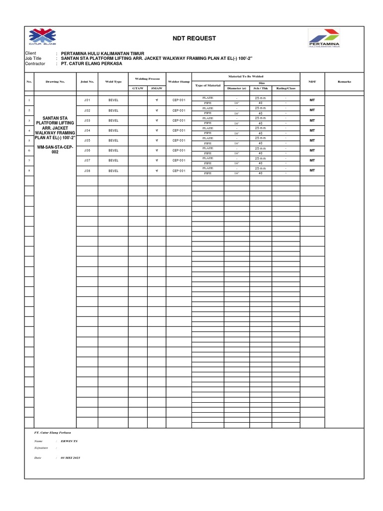NDT Req Lifting Arr. Jacket Walkway Framing - 071137 | PDF | Pipe (Fluid Conveyance) | Chemistry