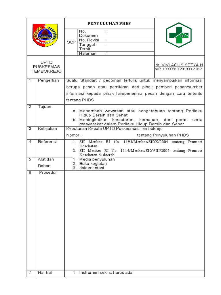 Sop Penyuluhan PHBS | PDF