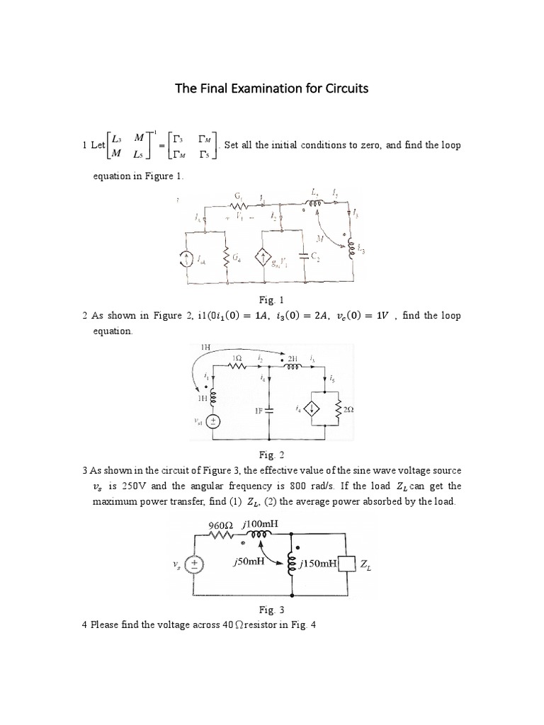 Circuits Final Exam: Loop Equations & Analysis | PDF | Science ...