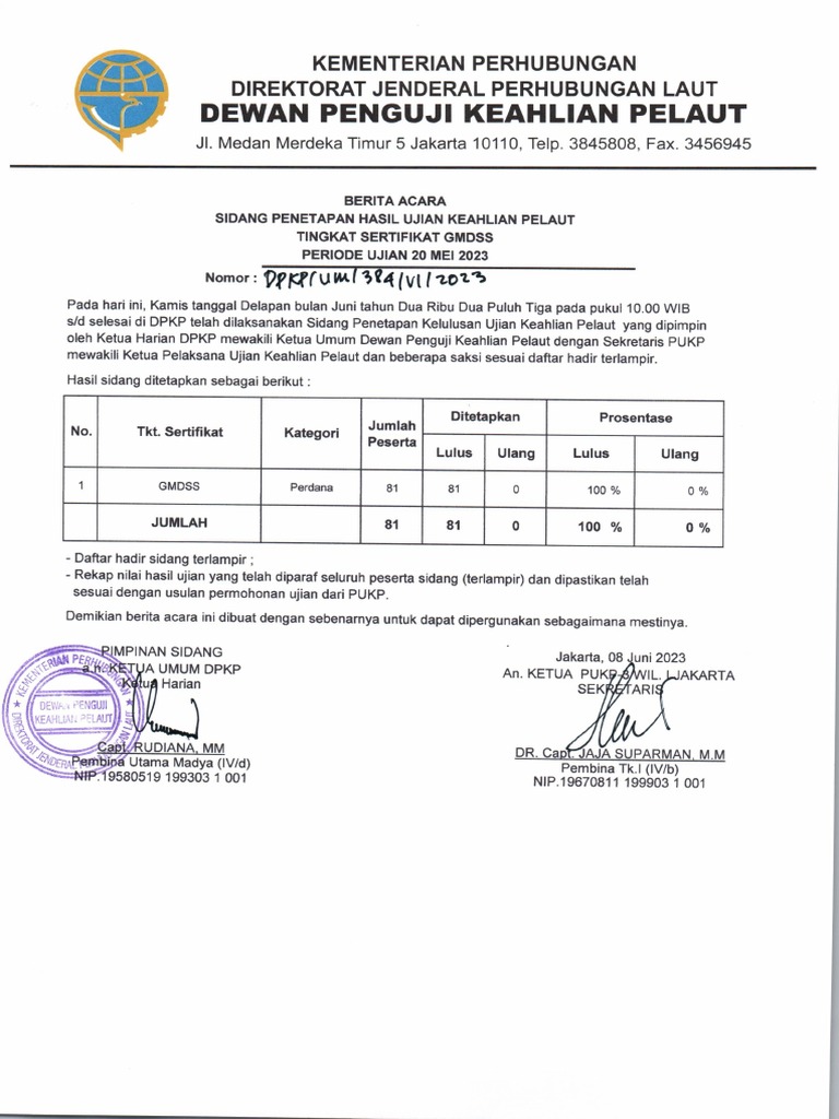 Ba Sidang Ukp GMDSS Bina Sena Periode 20 Mei 2023 | PDF