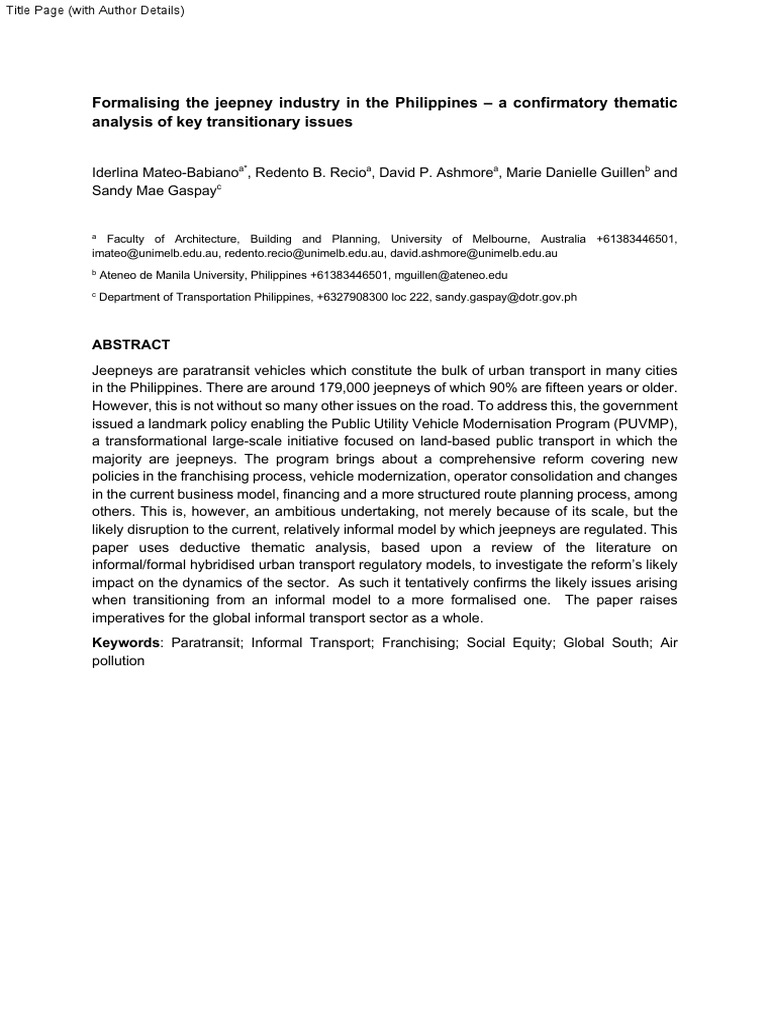 Jeepney Franchise Cost and Formalisation Issues | PDF