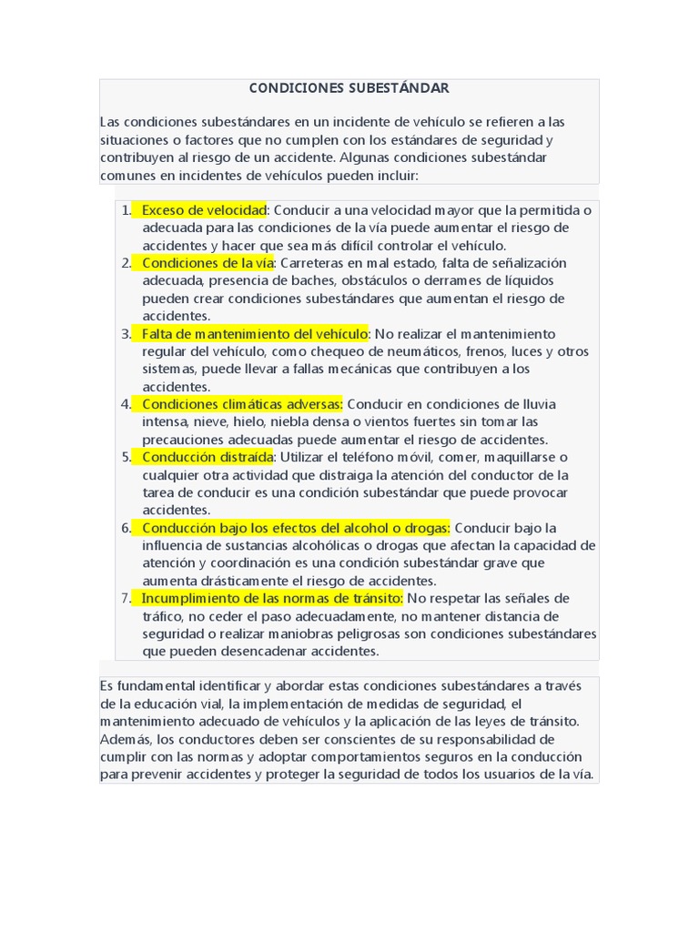 Condiciones Subestándar y Actos Sub Estandar | PDF