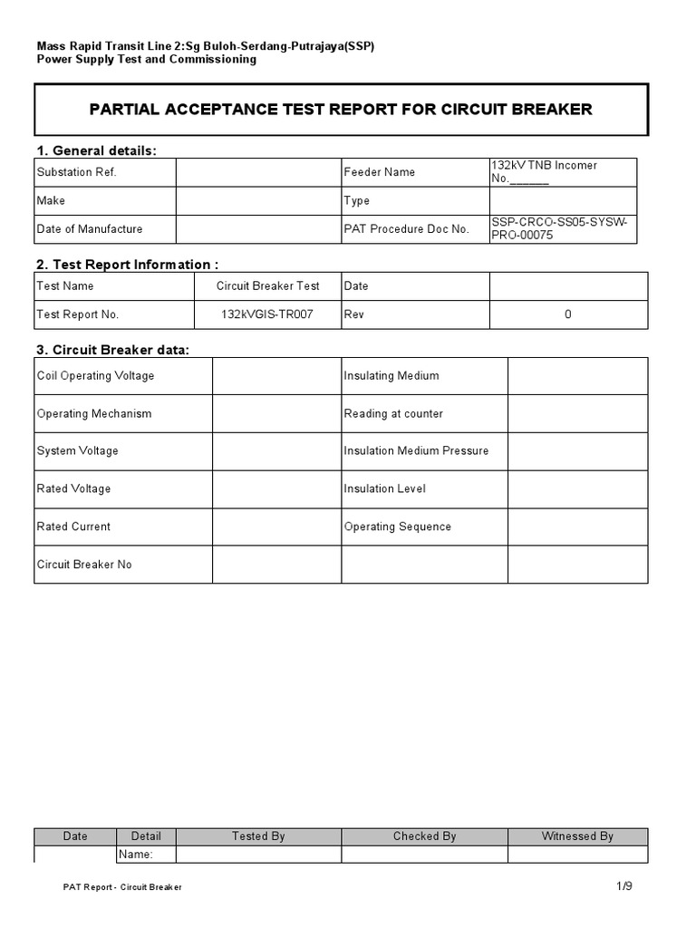 PAT Report for Circuit Breaker Testing | PDF | Power Supply ...