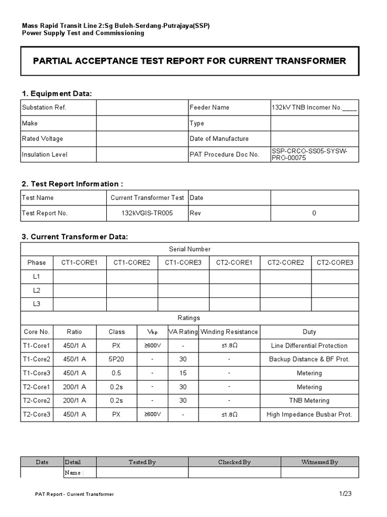 TR005-PAT Report - 132kV CT Test | PDF | Transformer | Power Supply