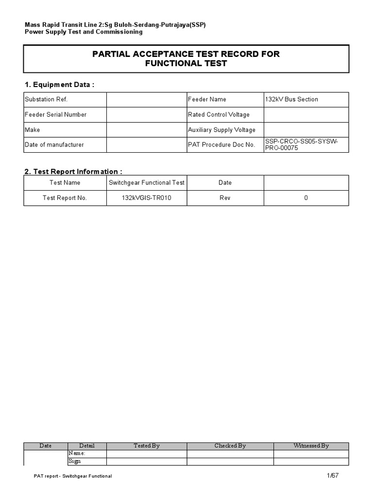 TR010-PAT Report - 132kV SWGR Functional Test | PDF | Power Supply ... TR010-PAT Report - 132kV SWGR Functional Test | PDF | Power Supply ...