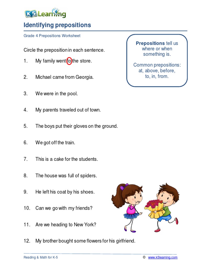 Identifying prepositions worksheet 2 | PDF