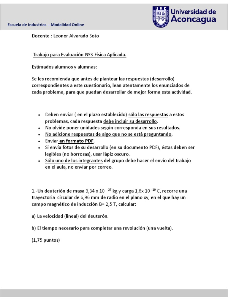 Trabajo 3-Fisica Aplicada-Octubre | PDF | Corriente eléctrica | Campo ...