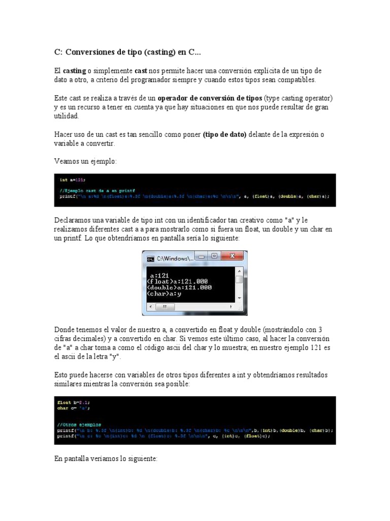 Conversiones de Tipo (Casting) en C | PDF