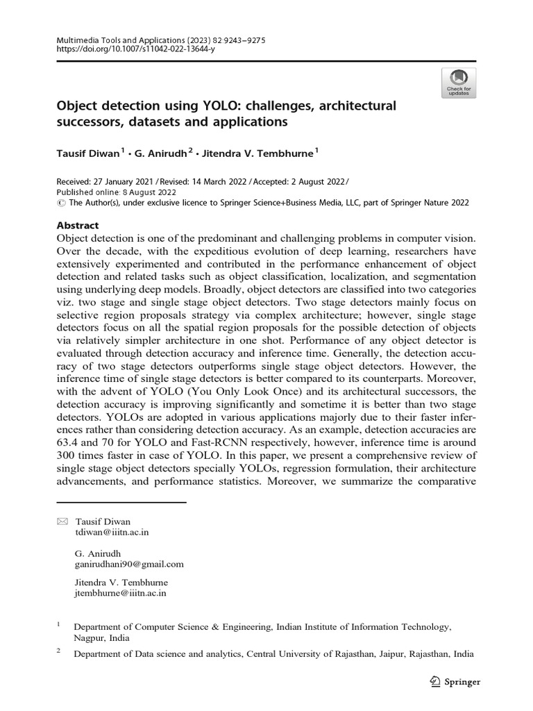Object Detection Using YOLO: Challenges, Architectural Successors, Datasets and Applications ...
