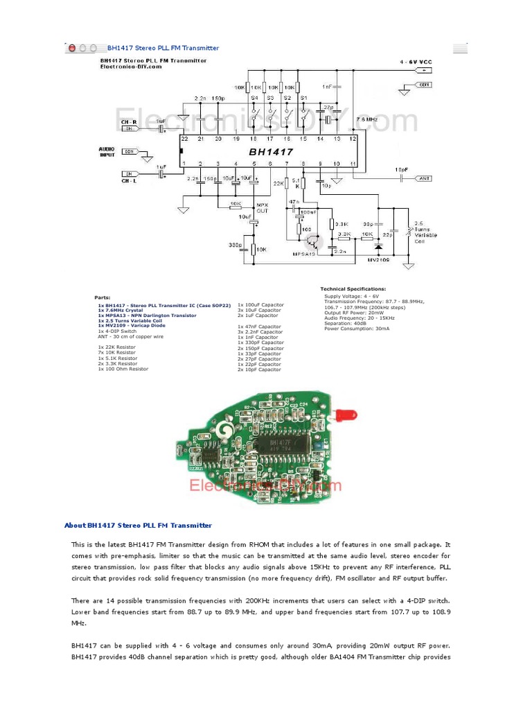 BH1417 Stereo PLL FM Transmitter | PDF | Capacitor | Frequency Modulation