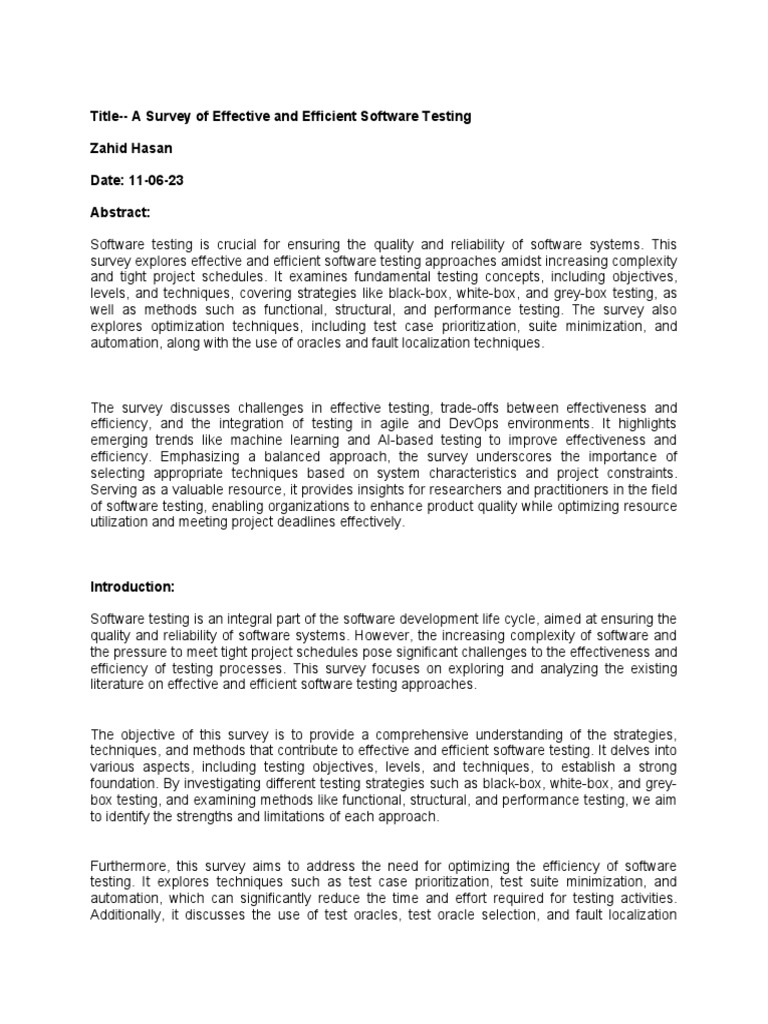 A Survey Of Effective And Efficient Software Testing Pdf Software Testing Agile Software