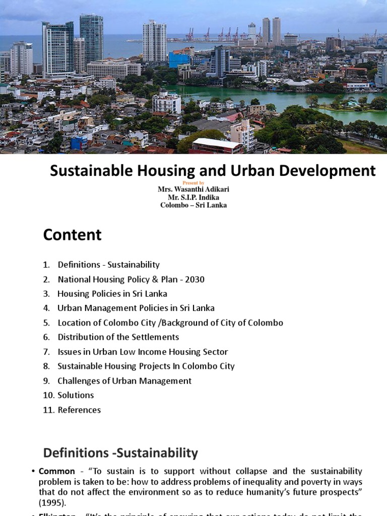 Sustainable Housing and Urban Development Sri Lanka | PDF ...