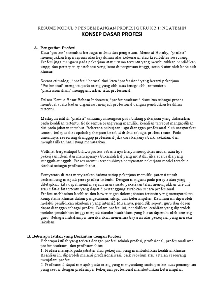 Resume Modul 9 Pengembangan Profesi Guru KB 1 | PDF | Career & Growth