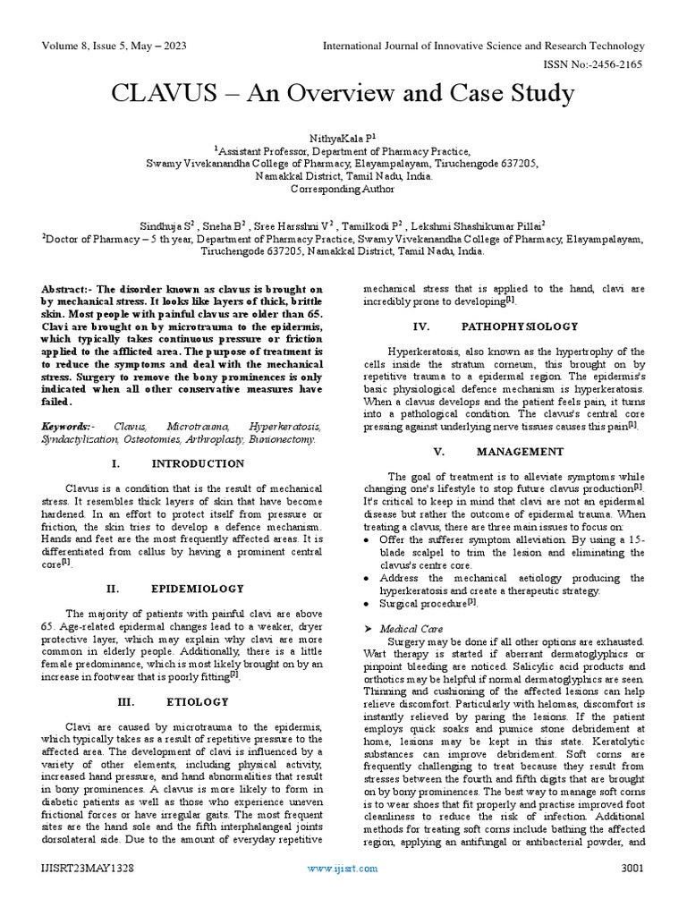 Clavus: Causes, Management, and Case Study | PDF | Surgery | Clinical ...