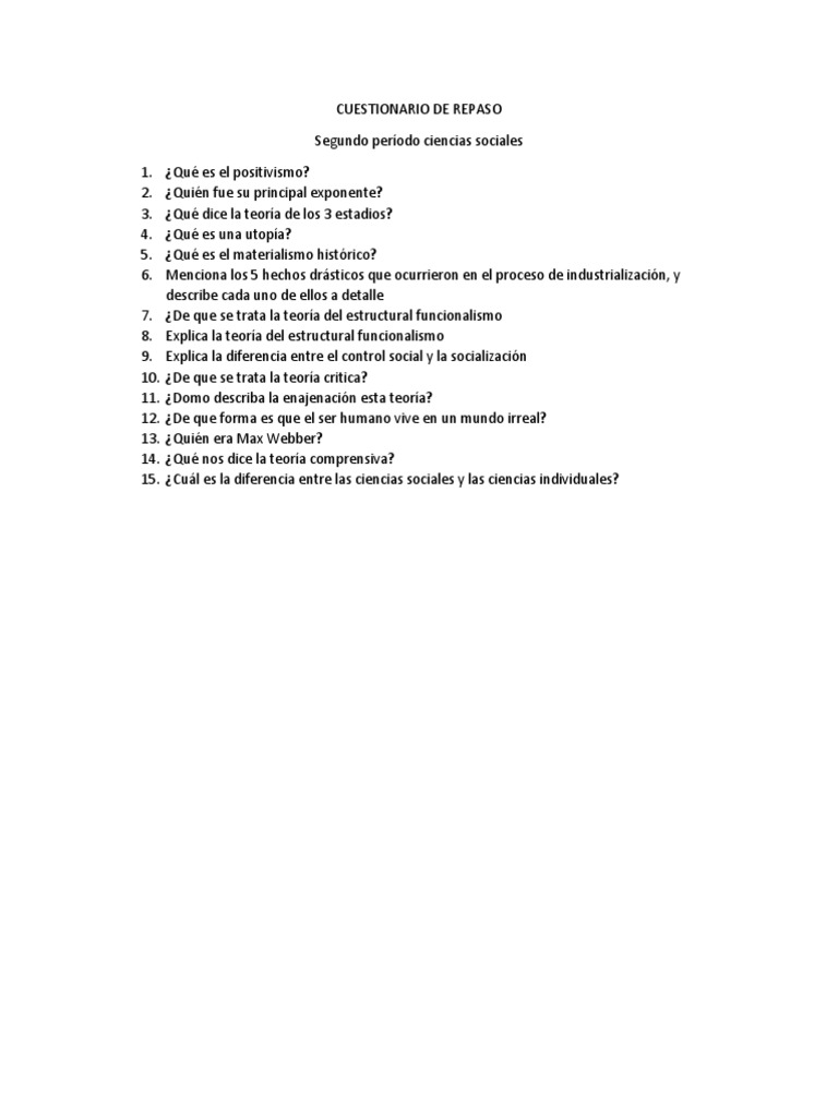 Cuestionario de Repaso | PDF