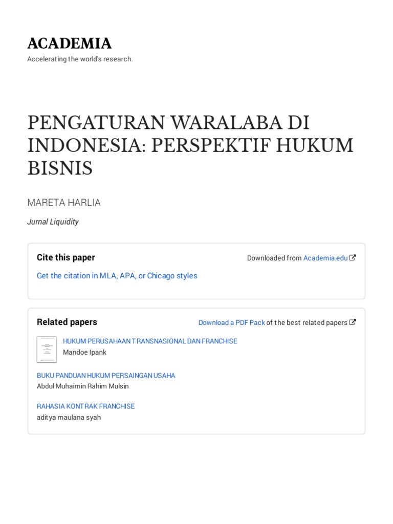 Jurnal 2 - Pengaturan Waralaba | PDF