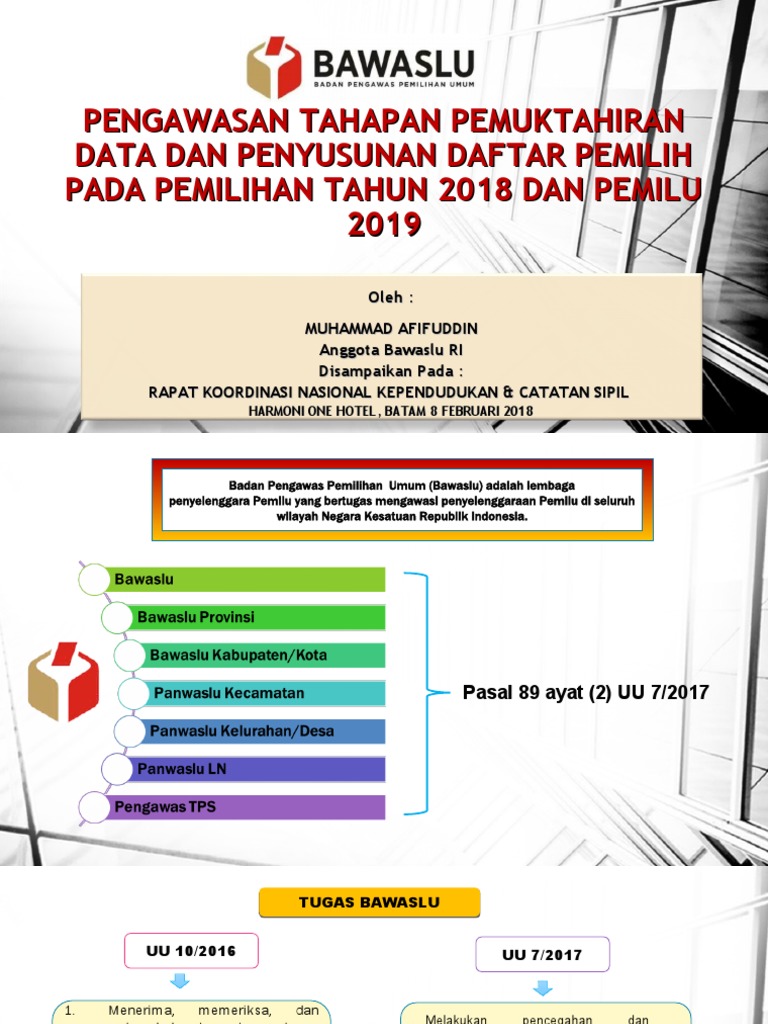 Bawaslu - Pengawasan Pemutakhiran Data Dan Daftar Pemilih Pilkada 2018 Dan Pemilu 2019 | PDF