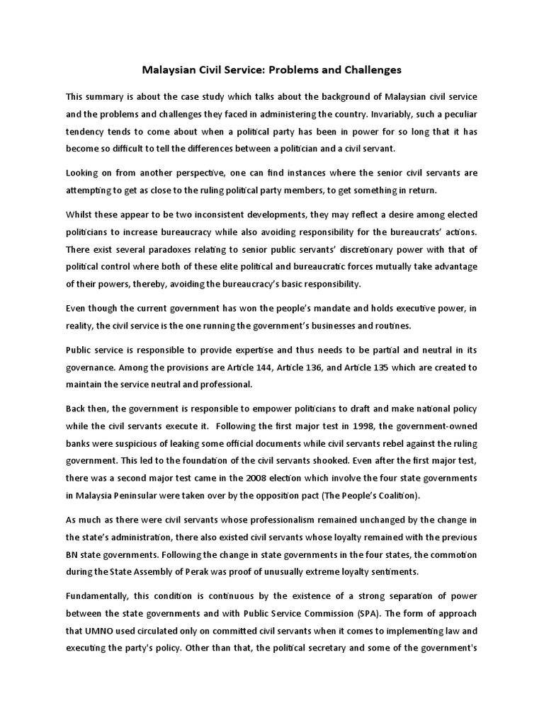 Summary of Malaysian Civil Service - Problems & Challenges | PDF ...