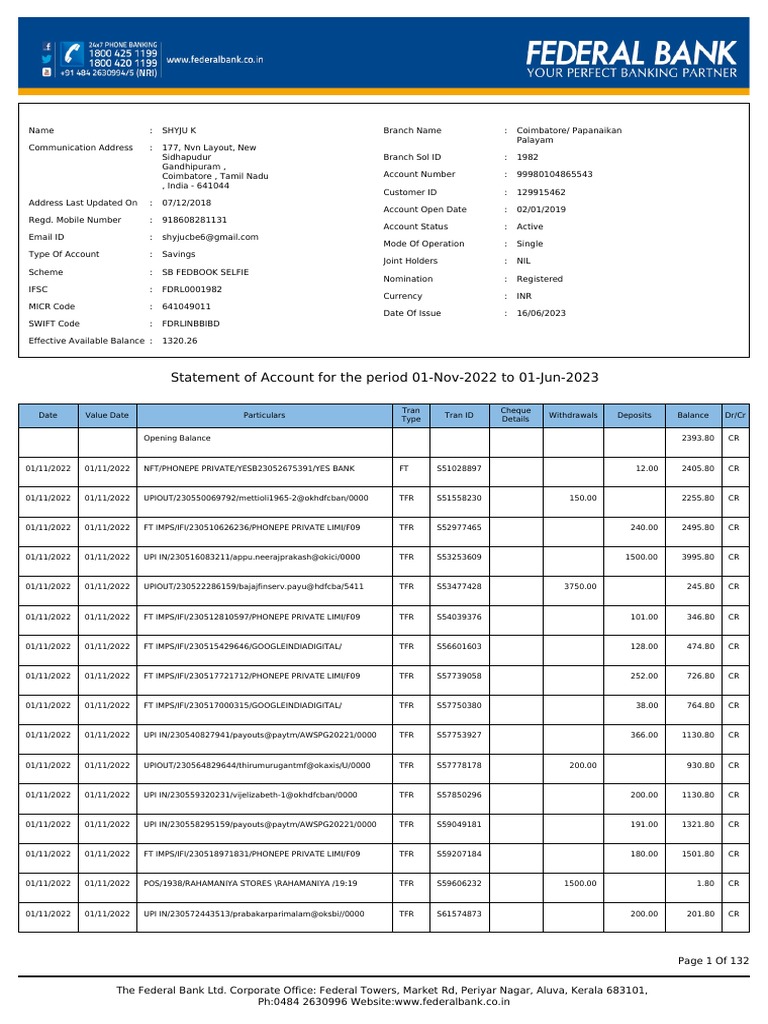 Bank Statement for Shyju K | PDF | Banks | Cheque