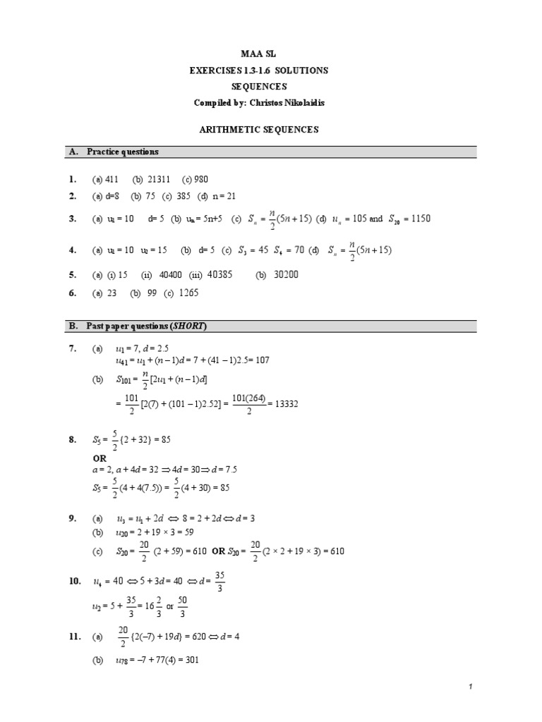 MAA SL 1.3-1.6 SEQUENCES - Solutions | Download Free PDF | Number Theory | Elementary Mathematics