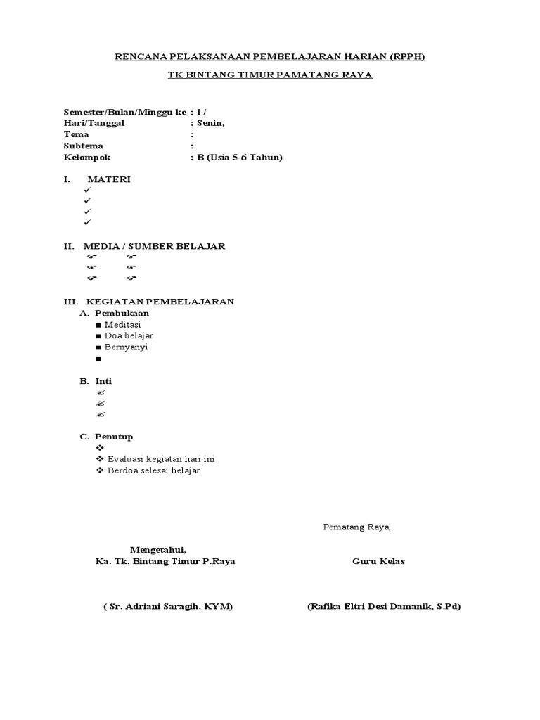 Format RPP 1 Minggu Vinc | PDF